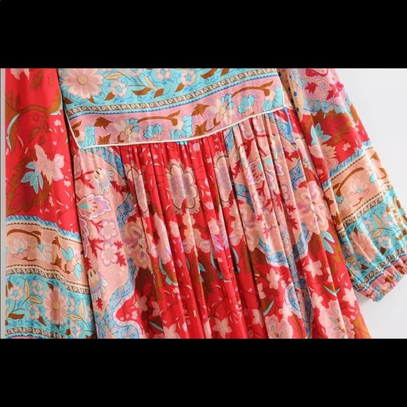 Dresses | Gypsy Ruby Lotus Long Sleeve Boho Peasant Dress Midi Floral ...